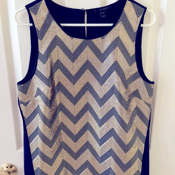 J. Crew | Tops | Chevron Texture Gold And Navy Wide Strap Jcrew Top ...